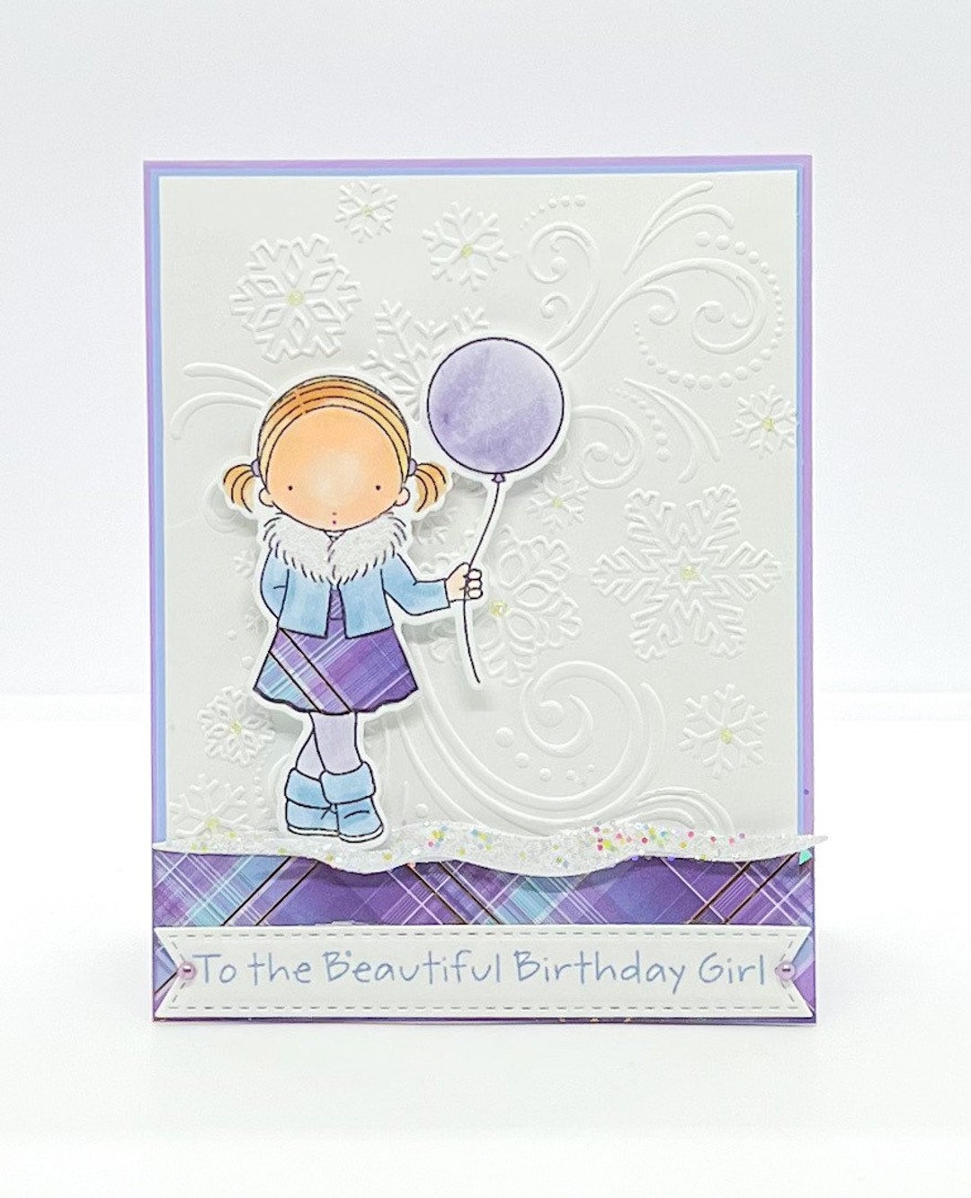 Girls Birthday Card, Snow, Winter Birthday, Purple Plaid, Womens ...