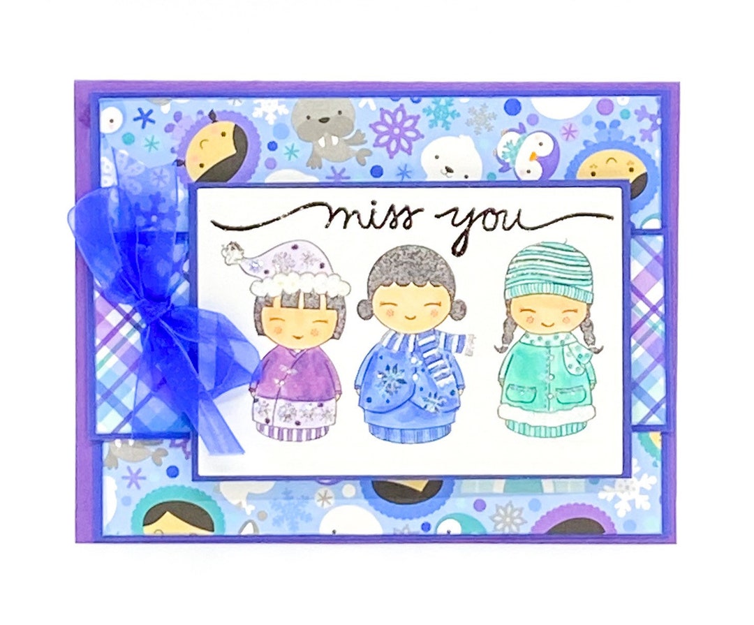 Handmade Miss You Card, Winter Card, Snow Girls, Friendship Card ...