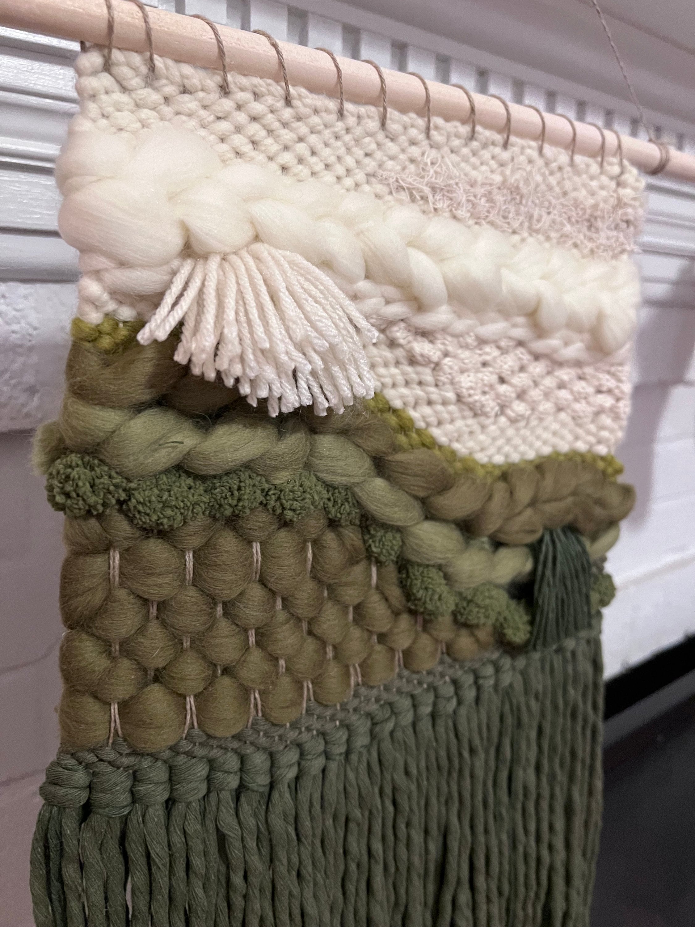Green & Ivory Woven Wall Hanging/tapestry With Fringe - Etsy
