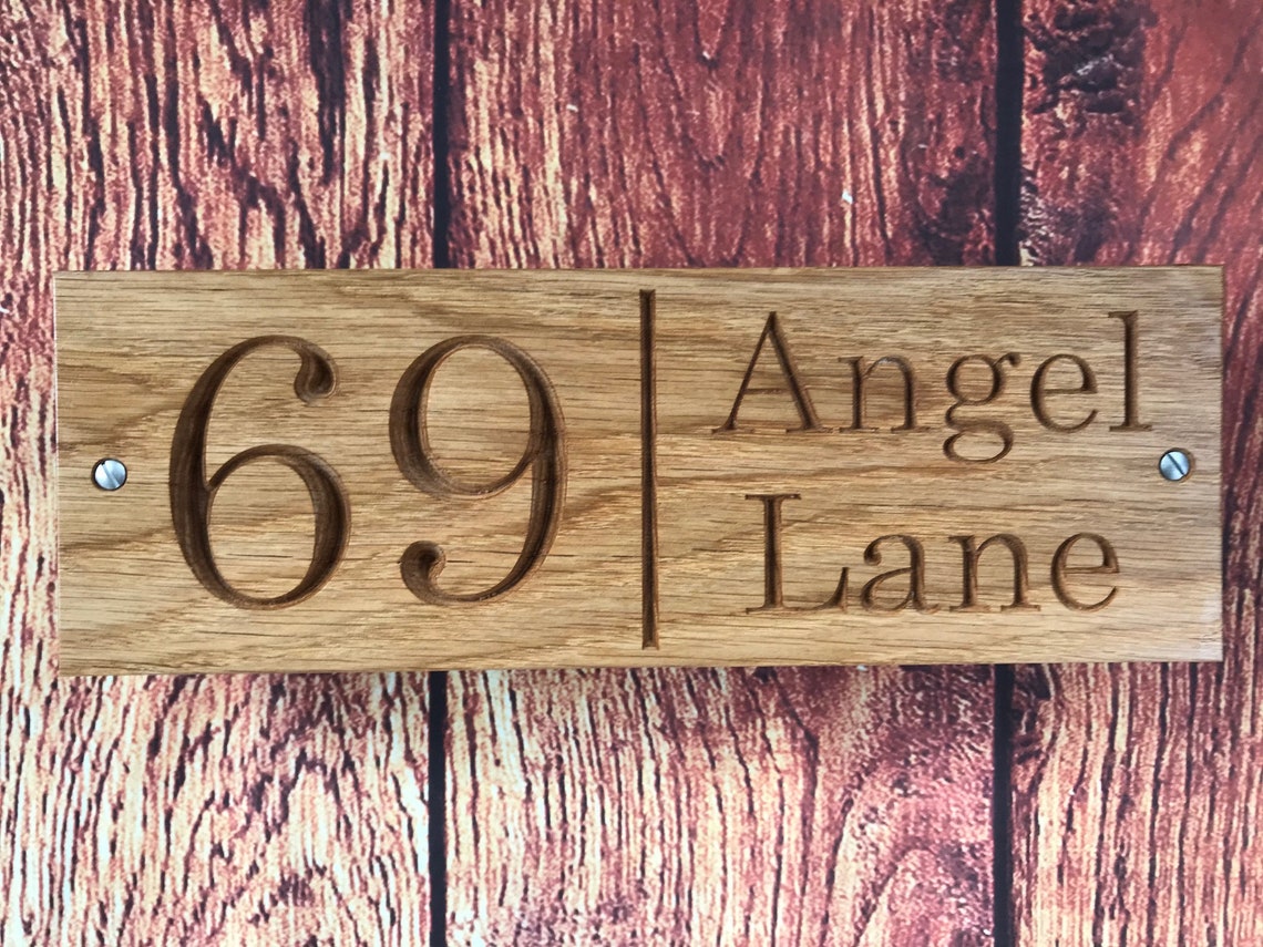 Solid Oak House Sign Personalised Carved Wooden Hardwood - Etsy