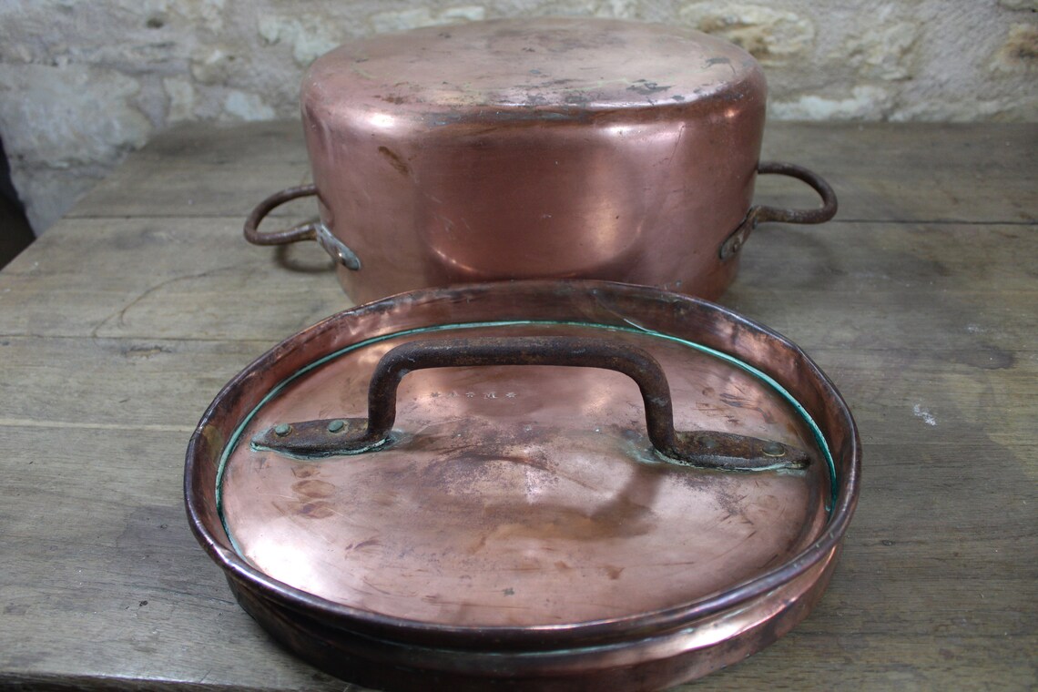 Antique French Daubiere Roasting Copper Cookware Lid Pan Pot - Etsy