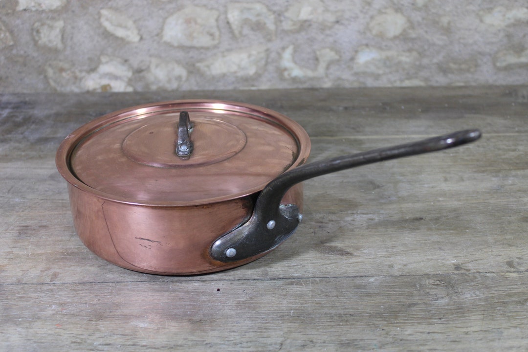 Vintage French Tupperware Copper Saute Frying Lid Pan Pot Tin Lined ...