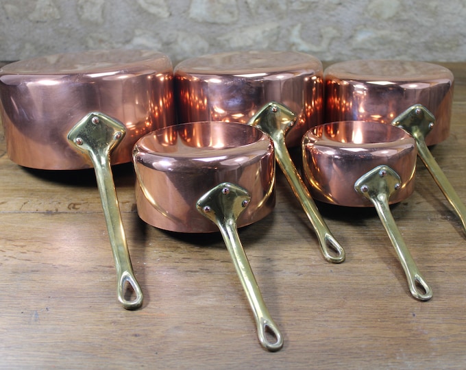 Vintage 5pc French Copper Cookware Pots Pans Tin Lined Brass Handles - Etsy