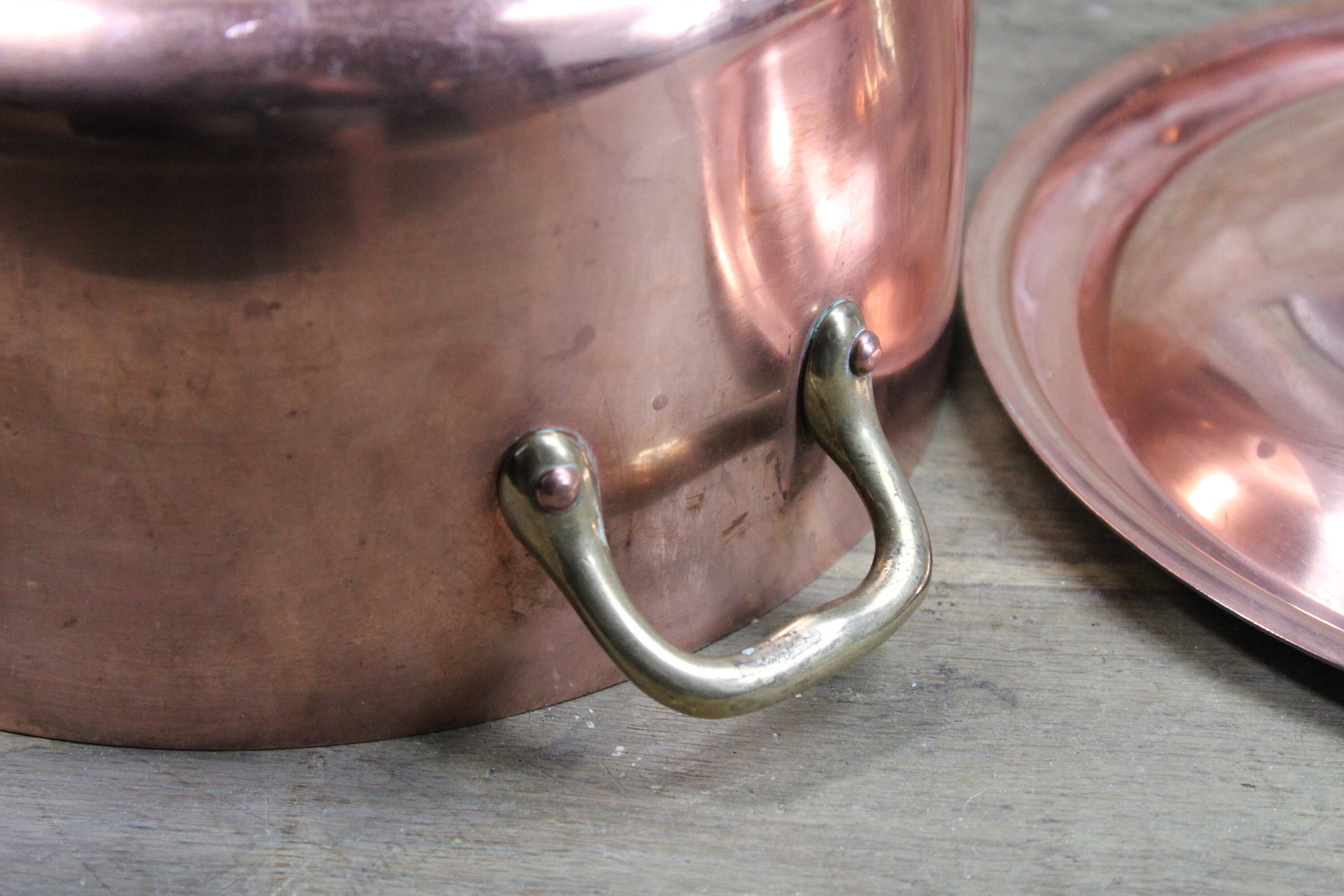 Vintage French Copper 1.75mm Casserole Oven Stew Pan Pot Tin Lined Lid ...