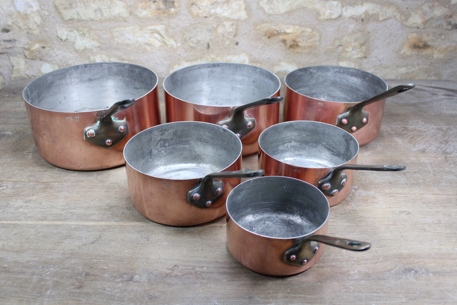 Great 6pc Set Lot Matfer French Copper Cookware Pots Pans Tin - Etsy