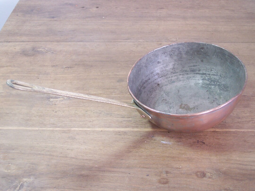Large Vintage French Copper Ladle Tin Lined Pan Pot Bowl - Etsy