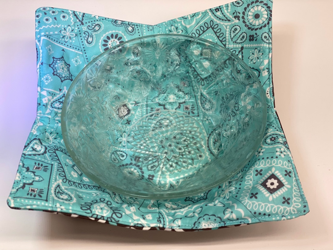 Microwave Bowl Cozy Turquoise & Grey // Microwave Bowl Holder // Ice ...