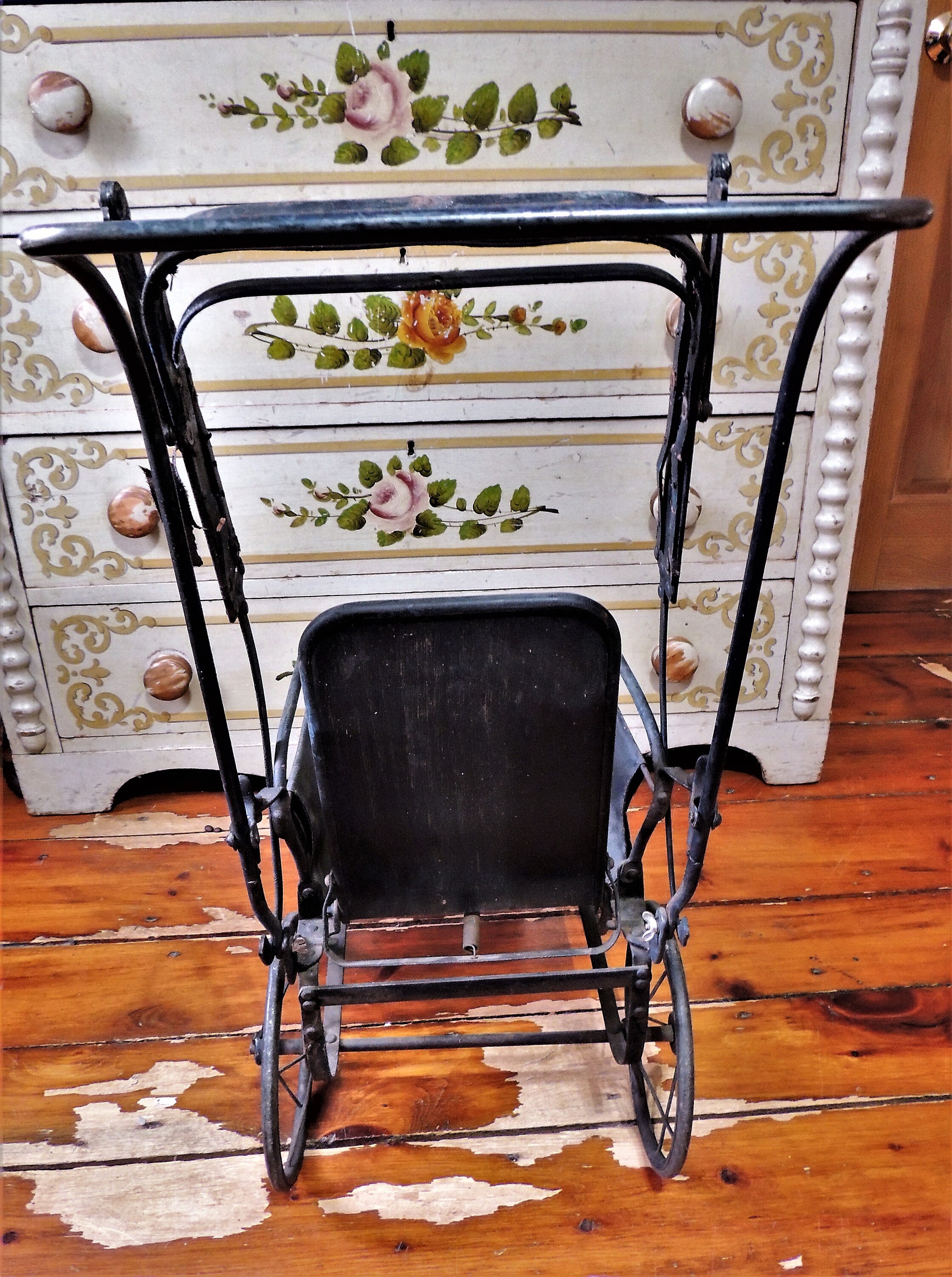 Antique DOLL Buggy STROLLER C 1900 Folds up Black Metal - Etsy UK
