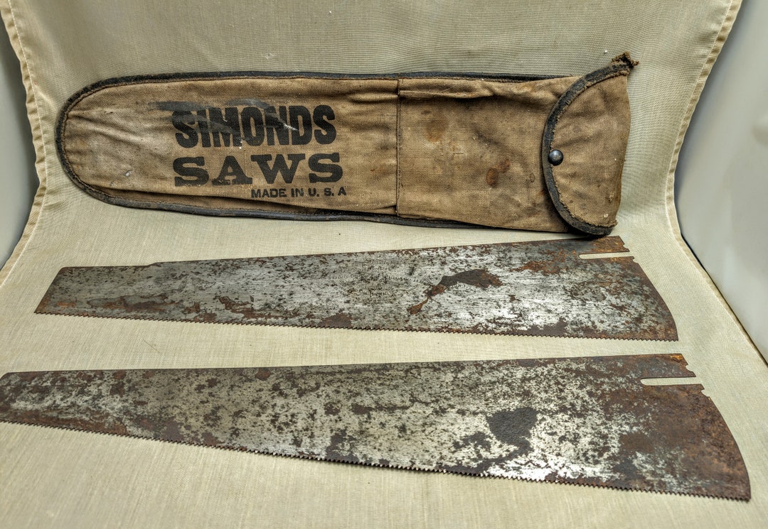 Antique SIMONDS SAWS 2 Saw Blades W/ Etched Branding & Branded Canvas ...
