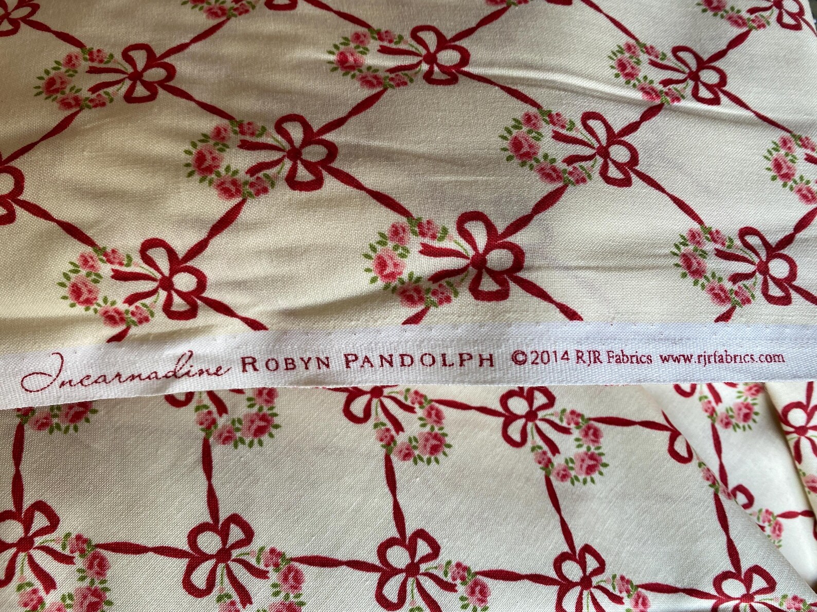 Incarnadine Ribbons, Bows & Tiny Flowers Fabric by Robyn Pandolph for ...