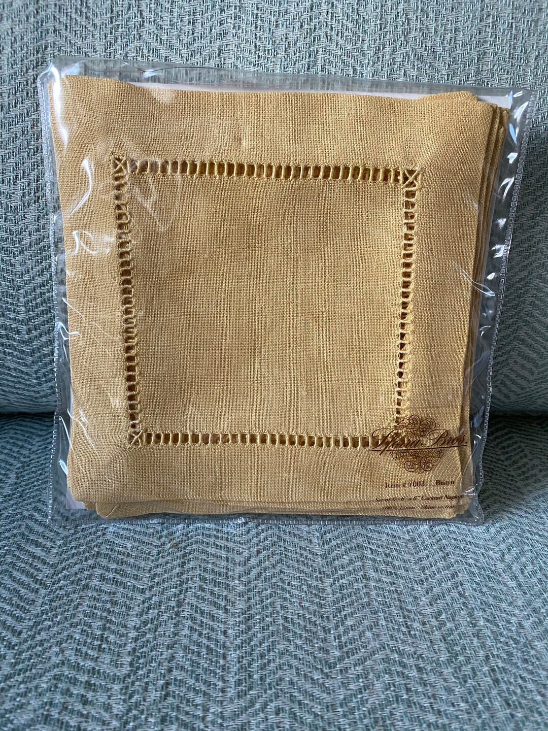 Sferra Bros Hemstitched Gold Linen Cocktail Napkins - Set of 6 - New ...