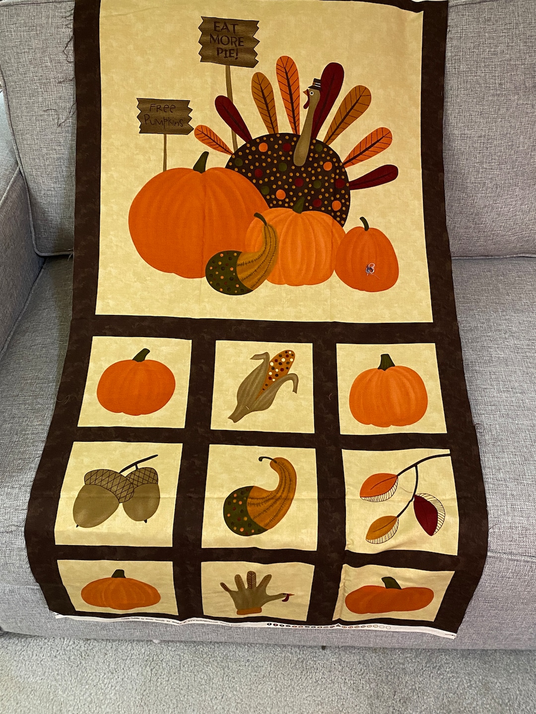Thanksgiving Fabric Panel: "gobble Gobble" Fall Harvest Print by Sandy ...