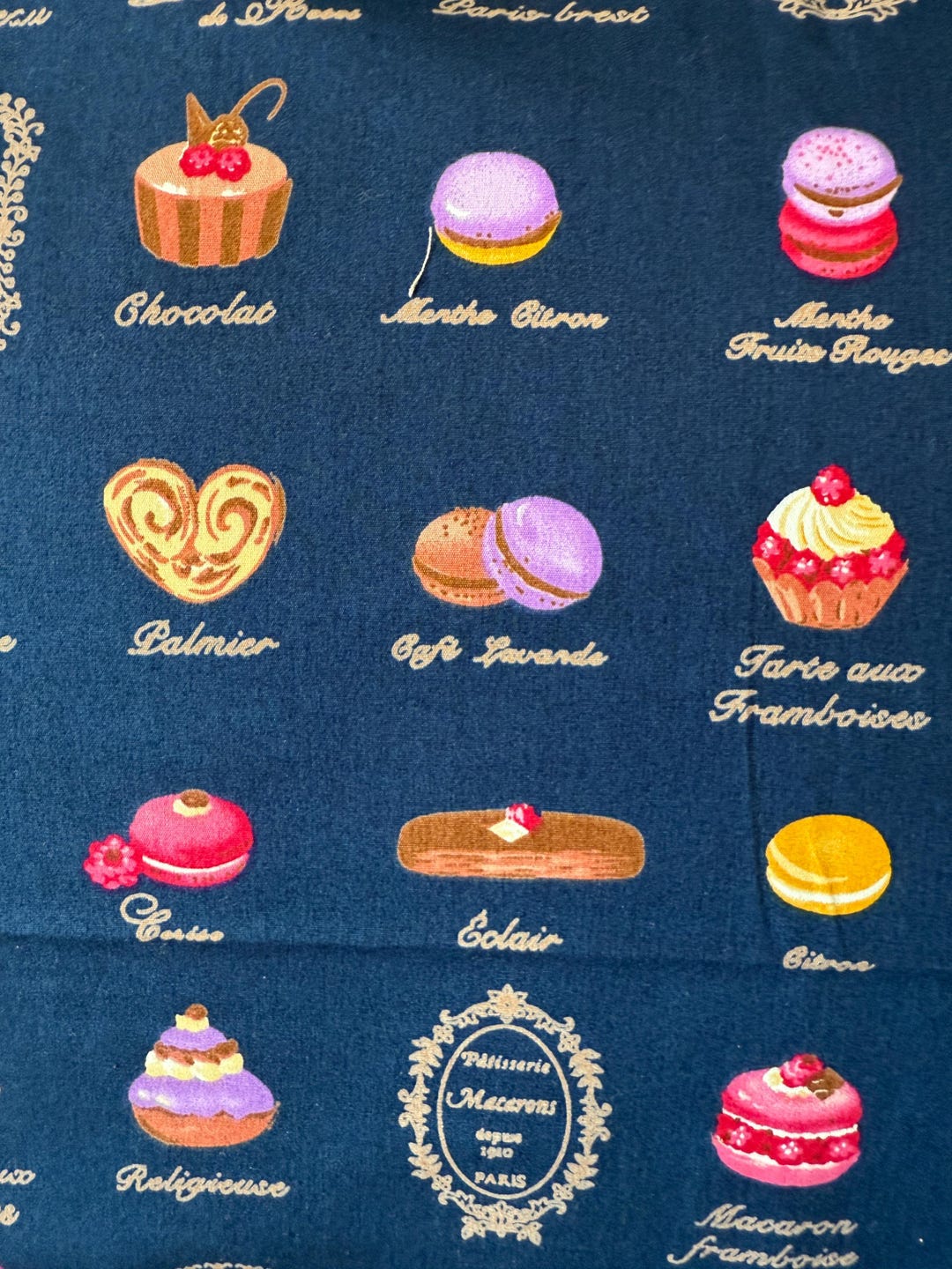 French Patisserie Cotton Fabric in Navy Blue - Design by Belleboo - 1. ...
