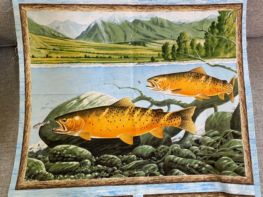 Fishing, Trout Fabric Panel elusive Catch by Ron Jenkins Licensed to ...