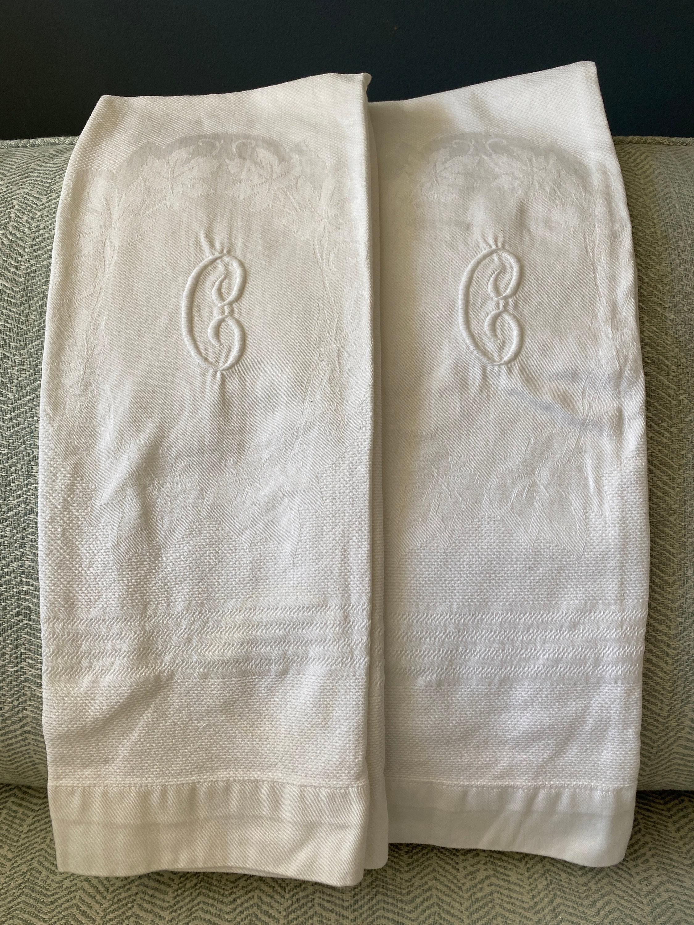 Set of Two Large Vintage 100% Cotton Monogrammed Huck Towels - New Old ...