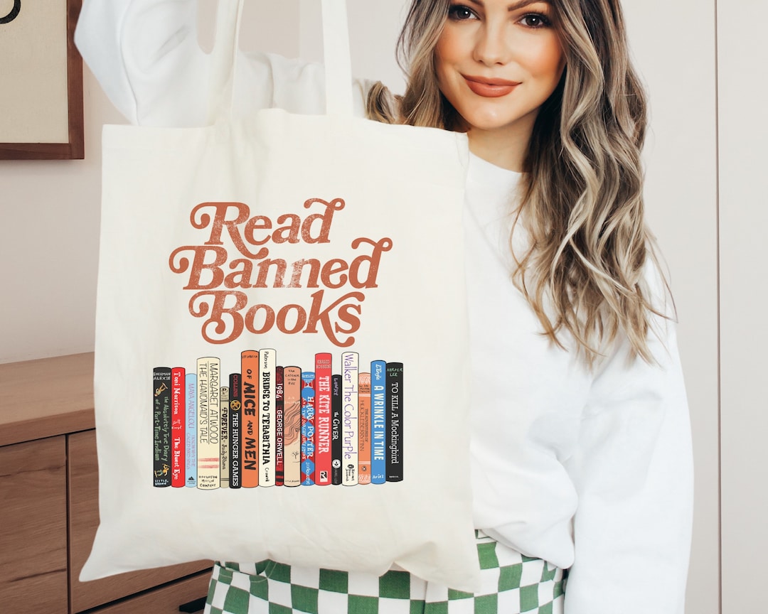 Read Banned Books Canvas Tote Bag, Book Lover Gift, Gift for Librarian ...