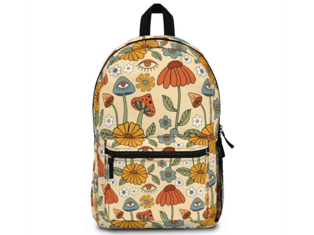 Retro Flower Backpack, Mushroom Backpack, Cottagecore Backpack,vintage ...
