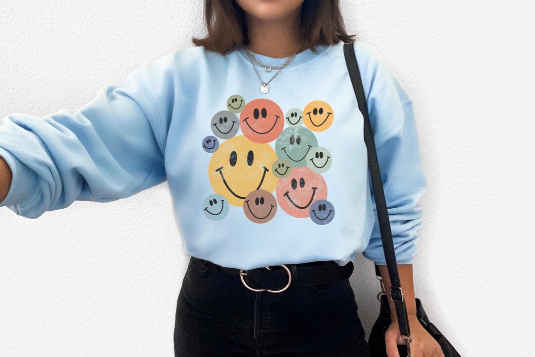 Smile Face Sweatshirt,smile Face Hoodie, Happy Face Sweater, Retro ...