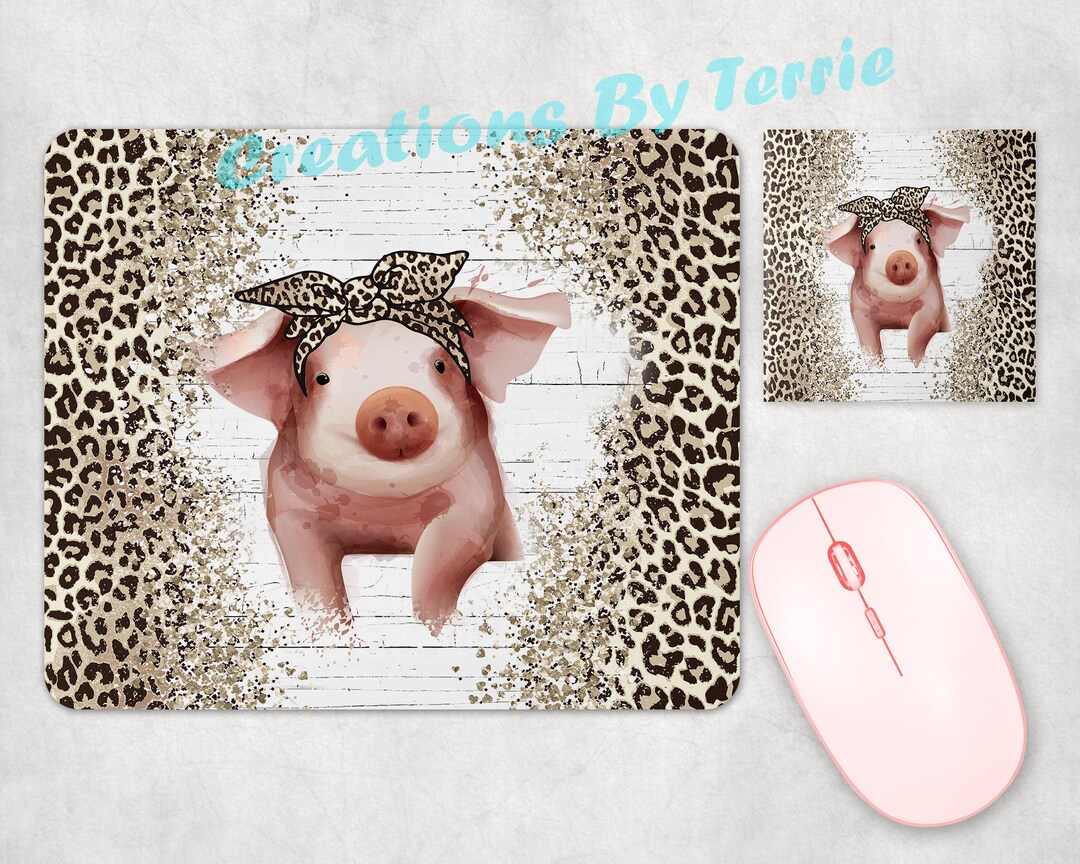 Pig Print Desk SET mouse Pad and Coaster Personalized Gift-desk Decor ...