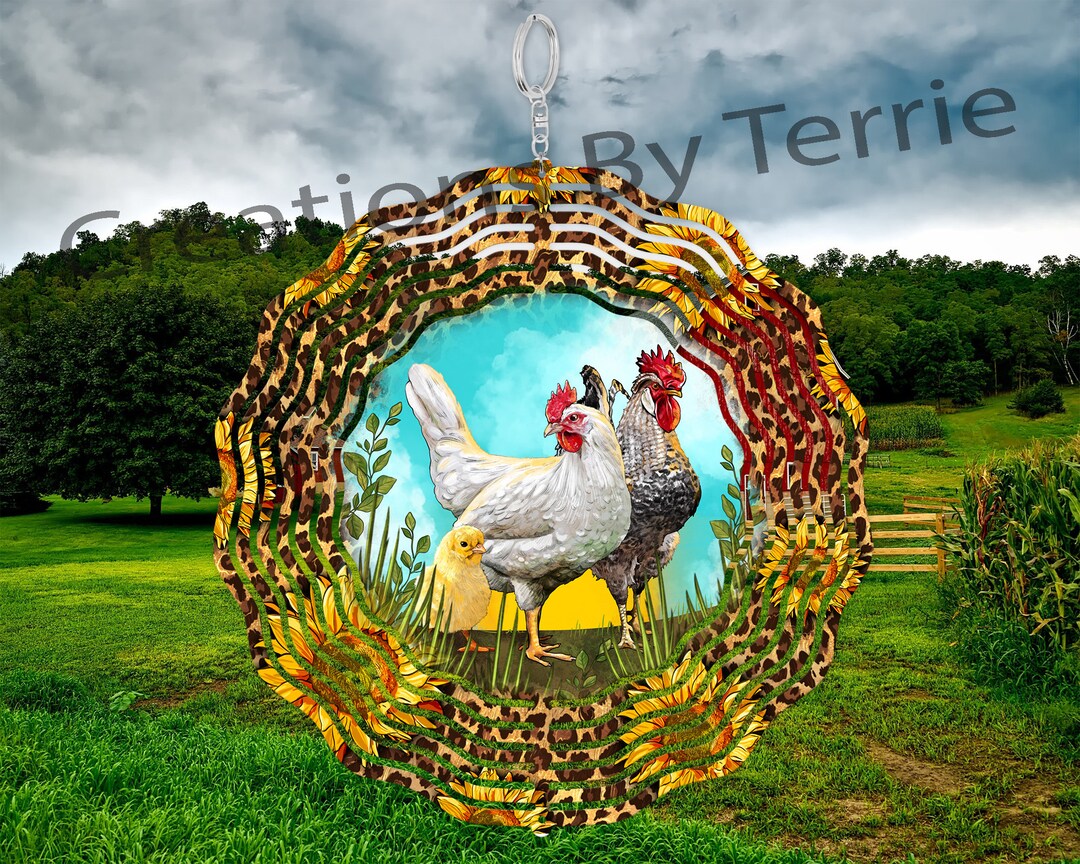 Chicken and Rooster Wind Spinner 10 Inches Metal Wind Chimes for Garden ...