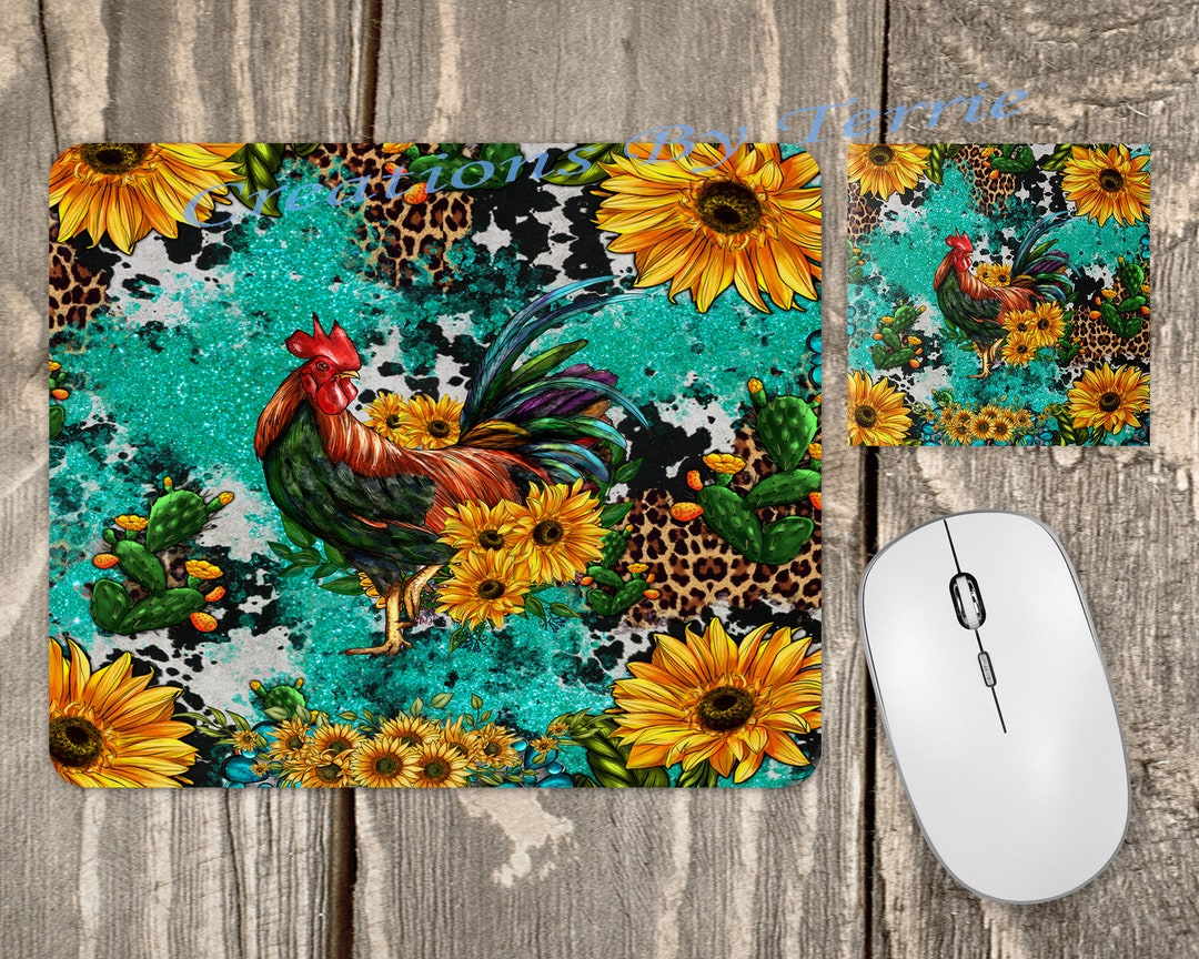 Rooster Desk SET mouse Pad and Coaster Personalized Gift-desk Decor-co ...
