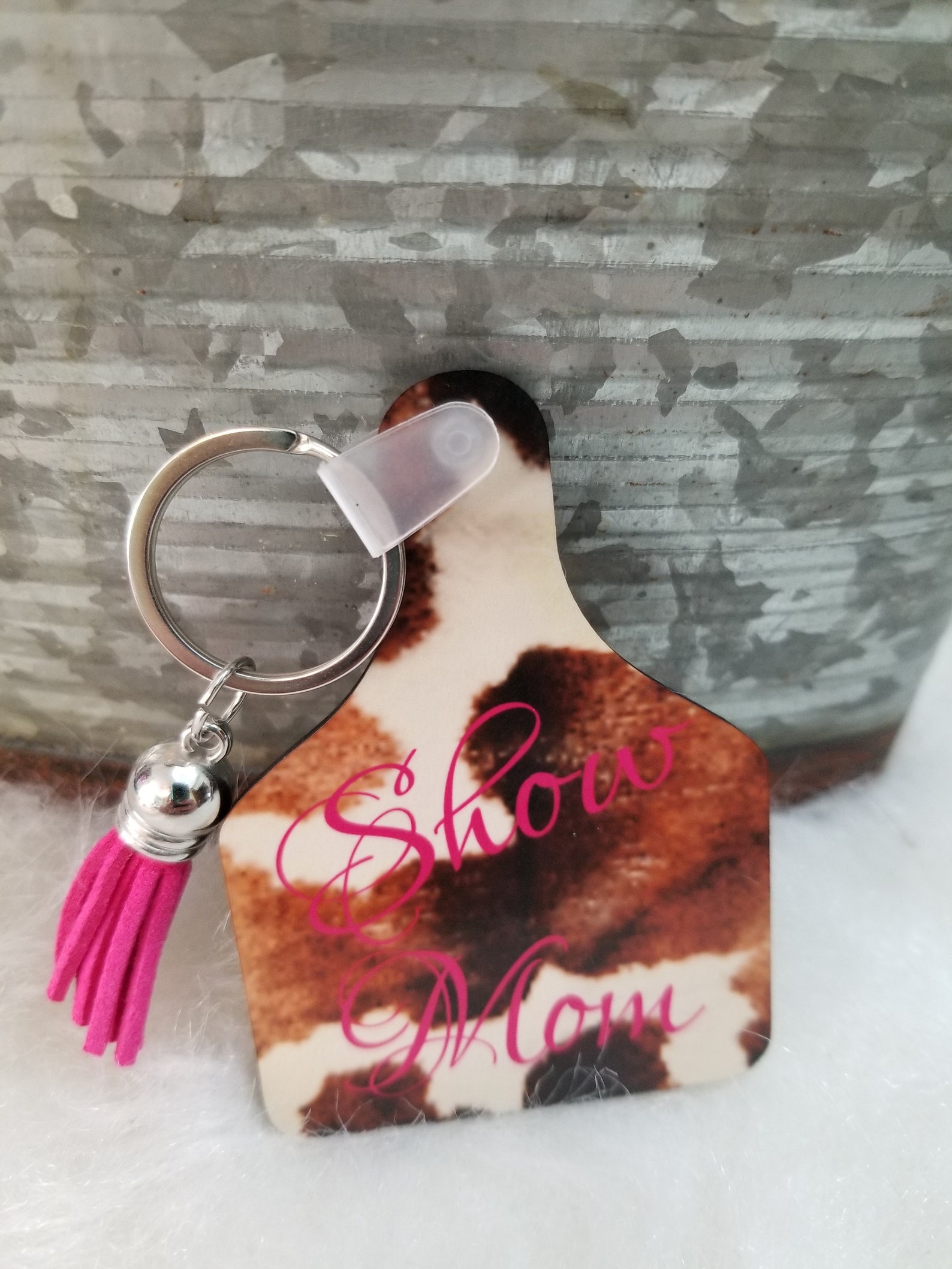 Show Mom Cow Tag Key Chain Cow Ear Tag Heifer Cow Hide | Etsy