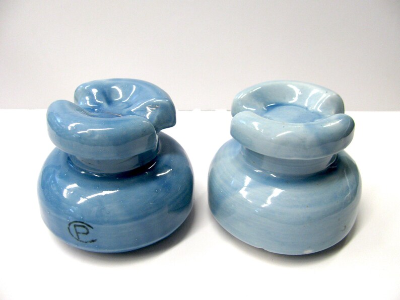 2 Vintage Porcelain Insulators Pale Blue Ceramic CP Canadian Porcelain ...