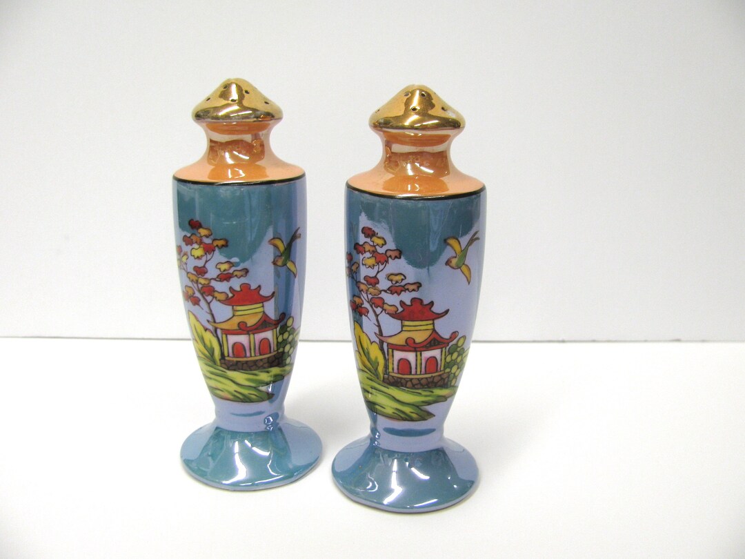 Vintage Lustreware Salt & Pepper Shakers - Blue and Orange Lustreware ...