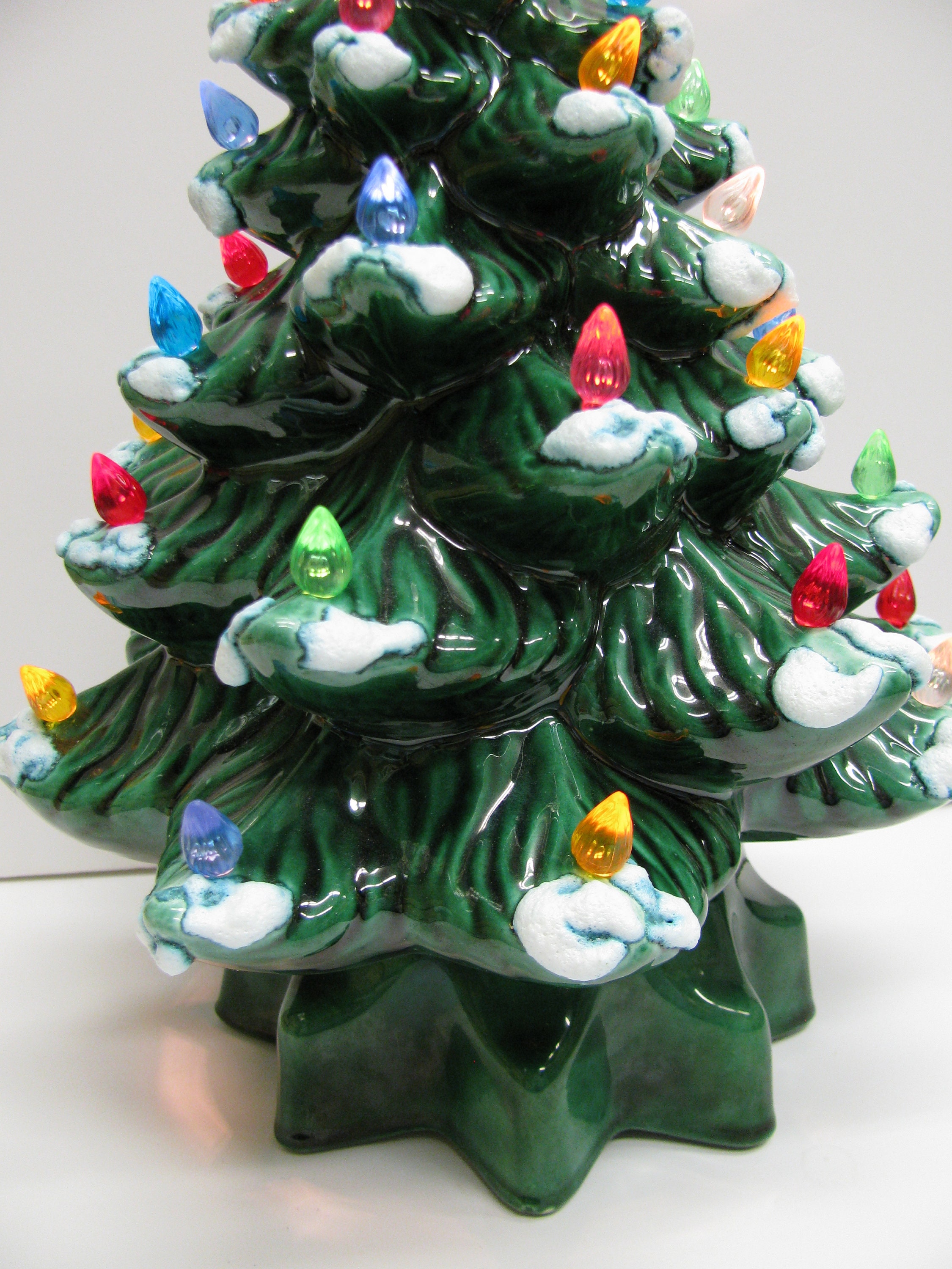 Vintage Ceramic Christmas Tree 14 Dark Green With Multicolored Plastic ...