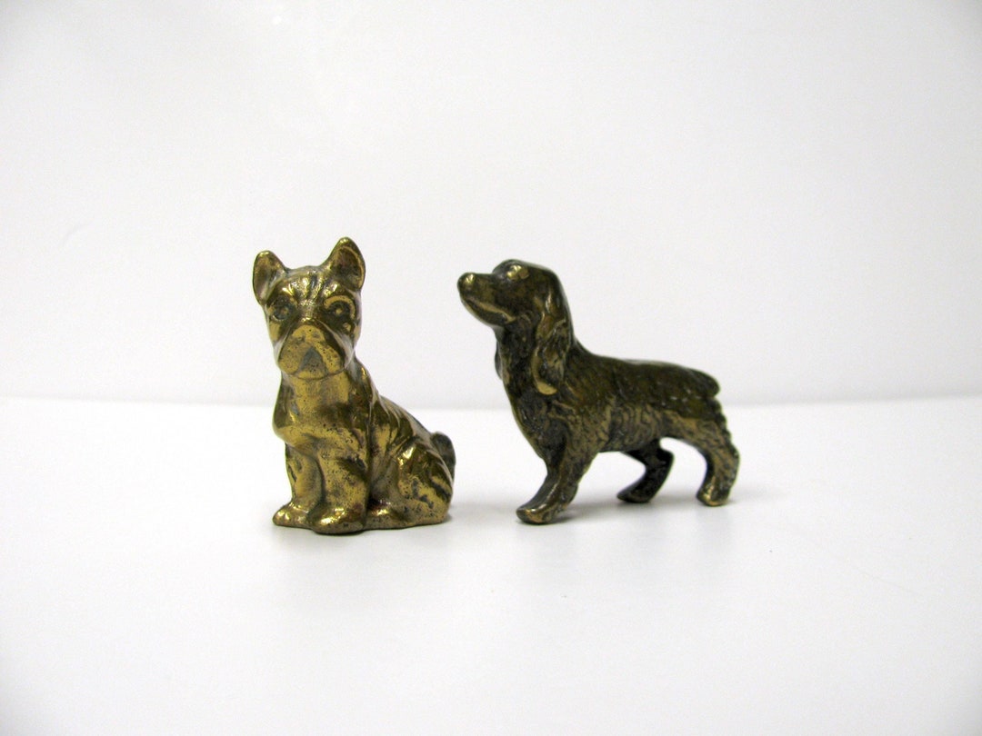 2 Vintage Brass Dogs - Small Brass Animal Figurines - Scottish Terrier ...