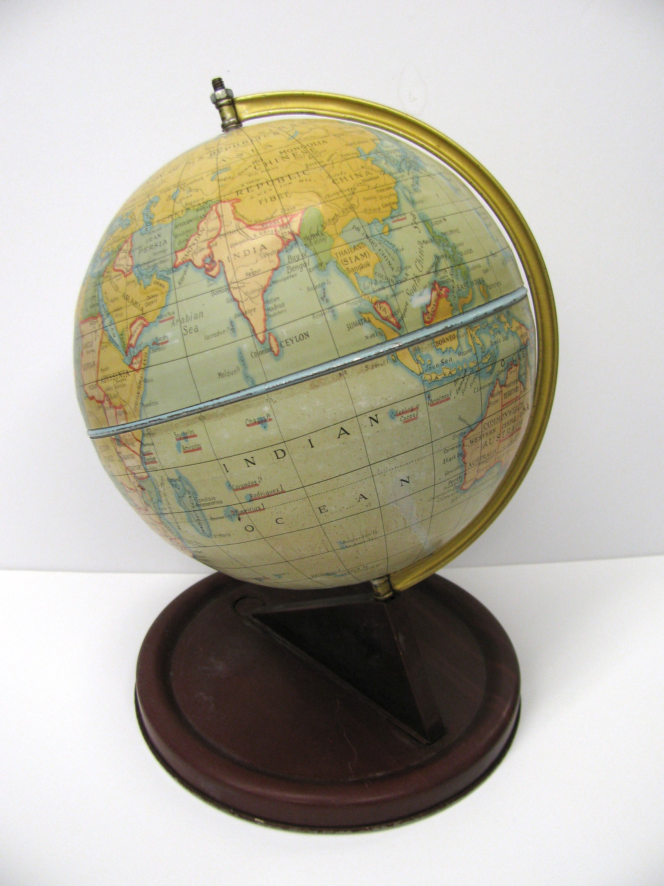 Vintage Chad Valley Globe Small Tin Globe With Brass Arm & - Etsy