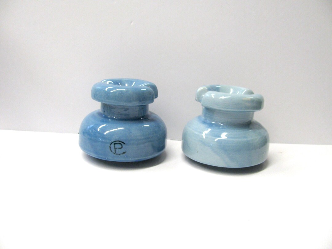 2 Vintage Porcelain Insulators Pale Blue Ceramic CP Canadian Porcelain ...