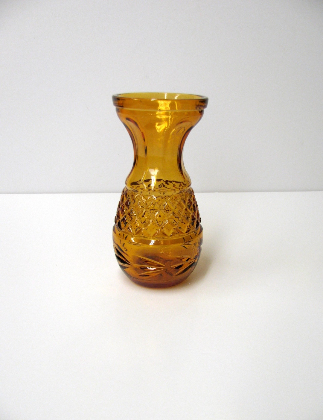 Vintage Amber Glass Vase - Small Amber 5" Bud Vase With Molded Pressed ...