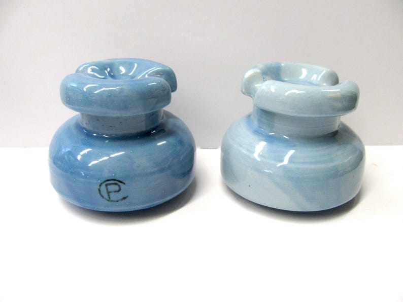 2 Vintage Porcelain Insulators Pale Blue Ceramic CP Canadian Porcelain ...