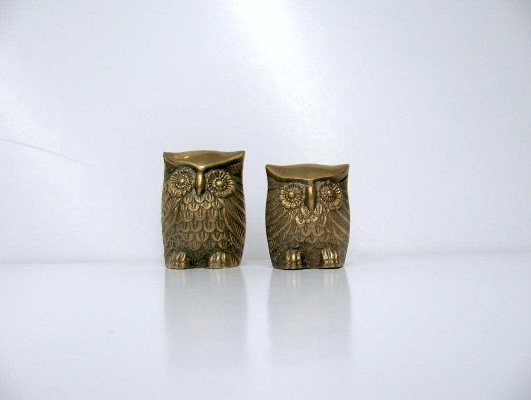 2 Vintage Brass Owls - Small Brass Animal Figurines - Small Owls ...