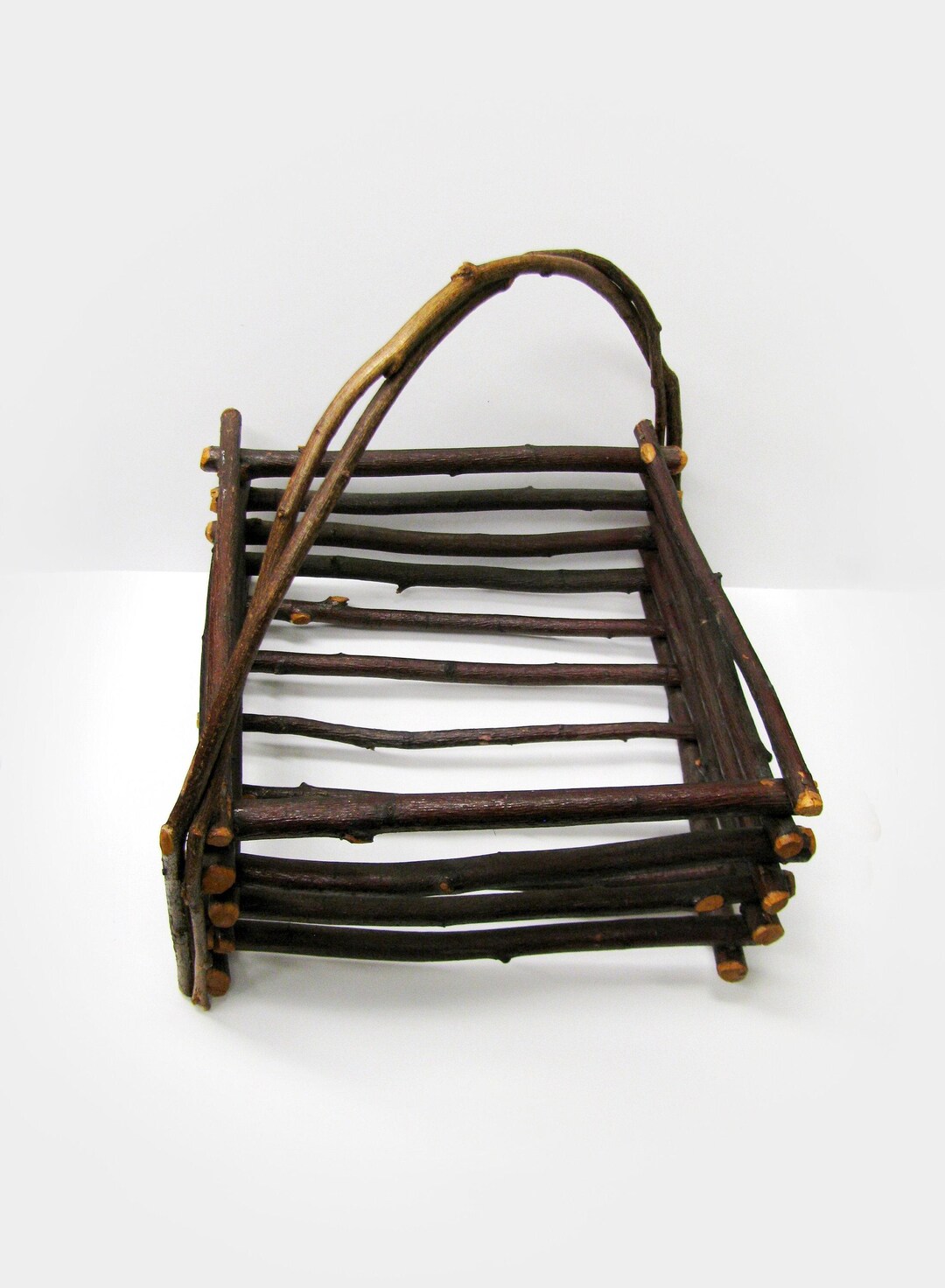 Vintage Twig Basket - Handmade Stick Furniture Basket With Handle ...
