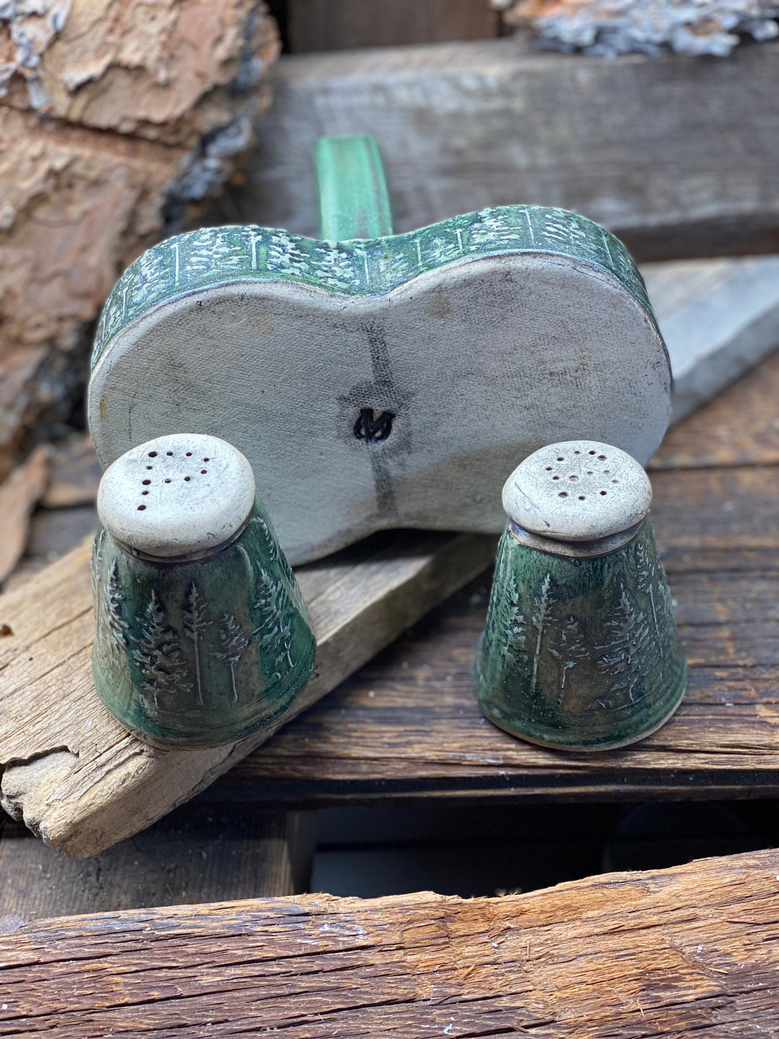 Green Salt and Pepper Shakers, Pine Trees, Handmade Pottery - Etsy