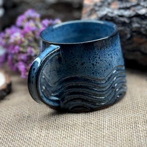 Blue Wavy Textured Mug - Handmade Pottery - Etsy