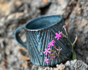 Blue Wavy Textured Mug - Handmade Pottery - Etsy