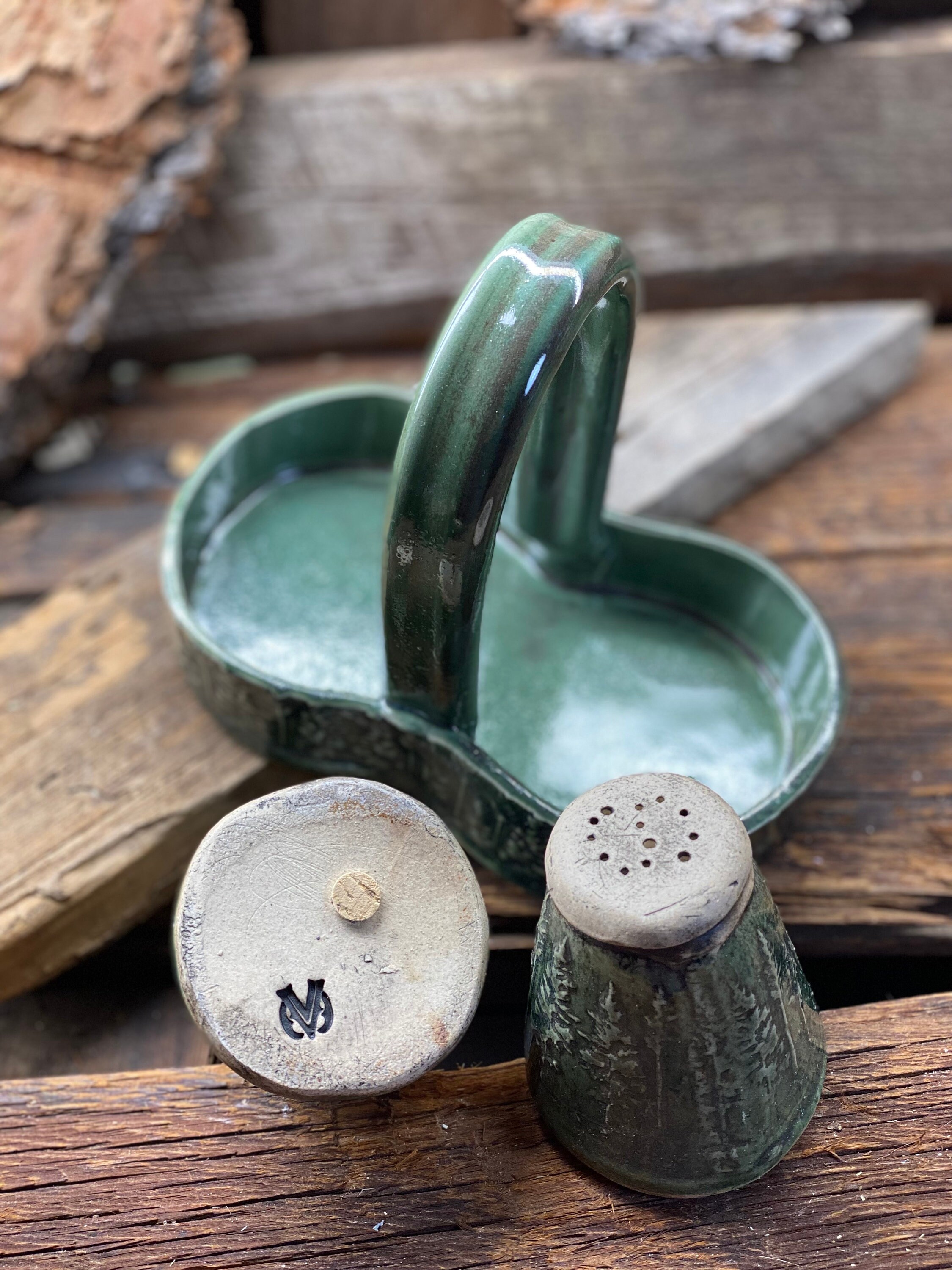 Green Salt and Pepper Shakers, Pine Trees, Handmade Pottery - Etsy