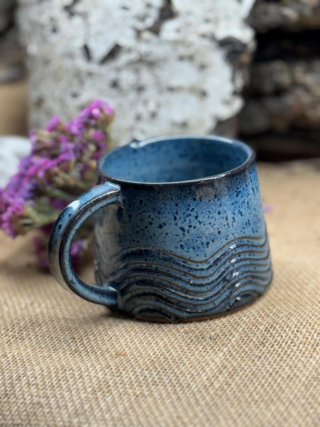 Blue Wavy Textured Mug - Handmade Pottery - Etsy