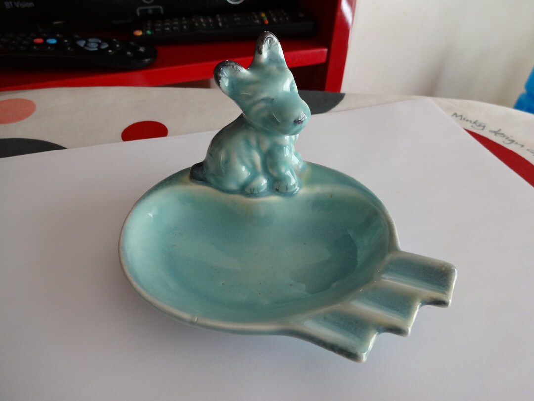 Vintage Beswick Blue Gloss Ceramic Art Deco Dog Ashtray Very Rare Made ...