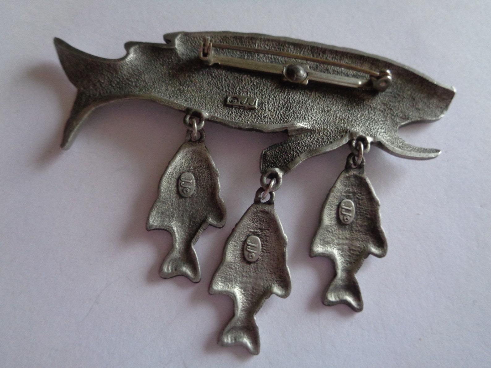 Vintage Signed JJ Silver Pewter Fish Dangler Brooch/pin | Etsy