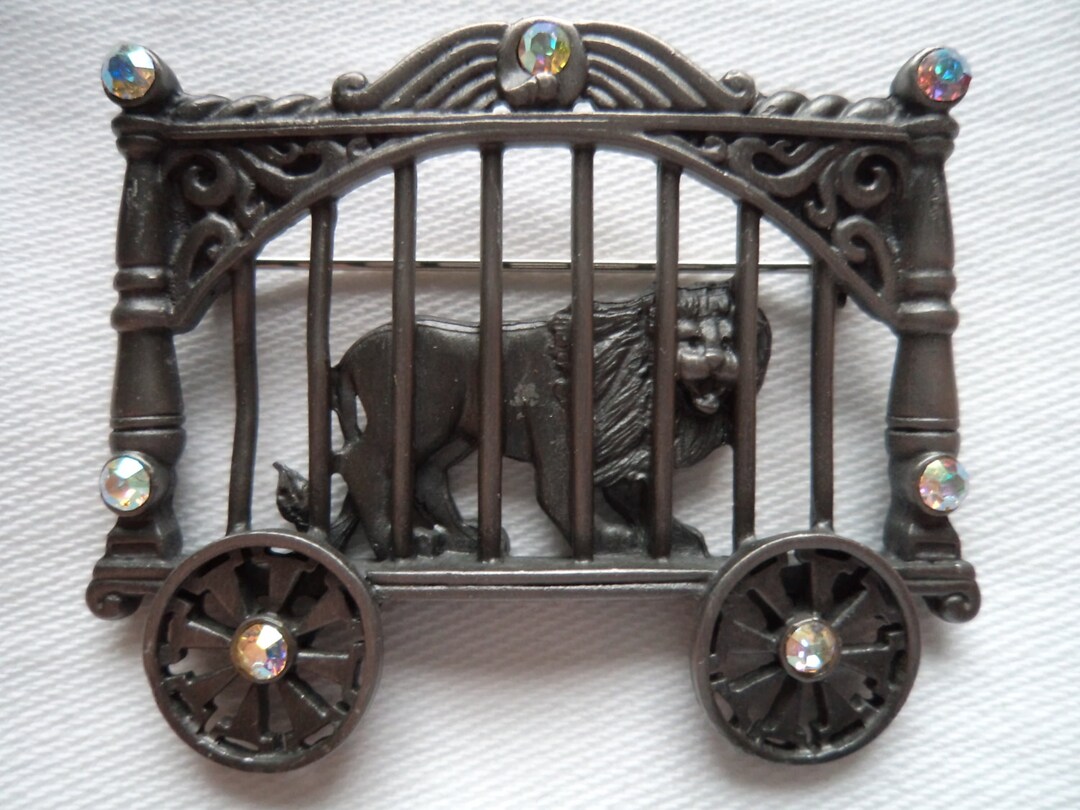 Vintage Signed AJC Silver Pewter Lion in Circus Cage Brooch/pin - Etsy