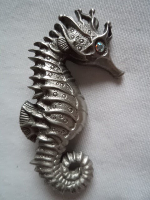 Vintage Signed JJ Silver Pewter Seahorse Brooch/pin | Etsy
