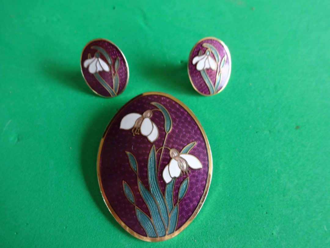 Vintage Signed Fish and Crown Snowdrop Earring and Brooch/pin Set - Etsy