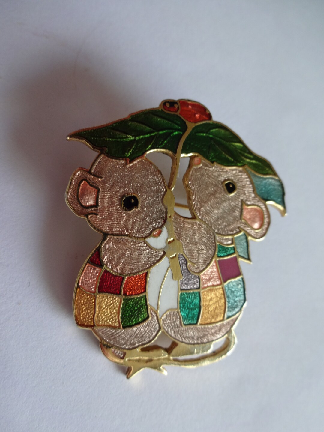 Vintage Signed Fish Small Cloisonne Mice Under Umbrella Brooch/pin - Etsy