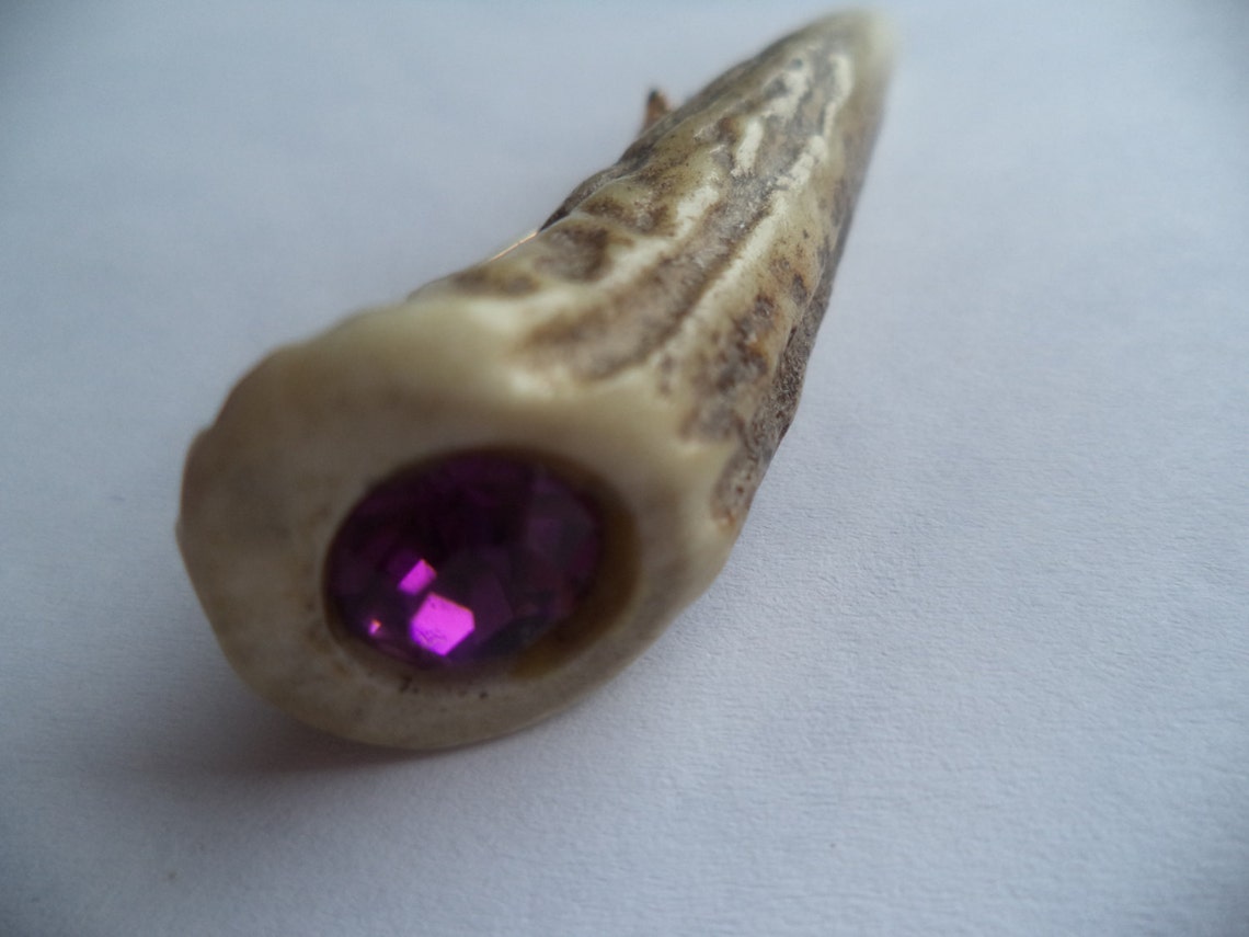 Vintage Unsigned Plastic Horn With Purple Rhinestone - Etsy