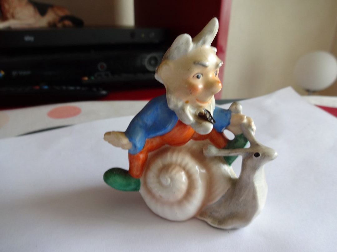 Vintage Stamped Goebel V Mark Ceramic Gnome/elf Riding Snail Perfect ...
