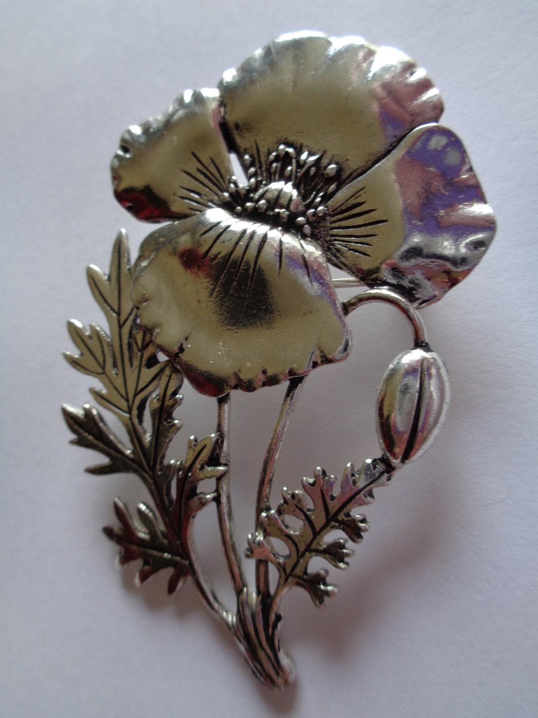 Vintage Signed MASJ Silvertone Large Poppy Brooch/pin 1986 - Etsy UK